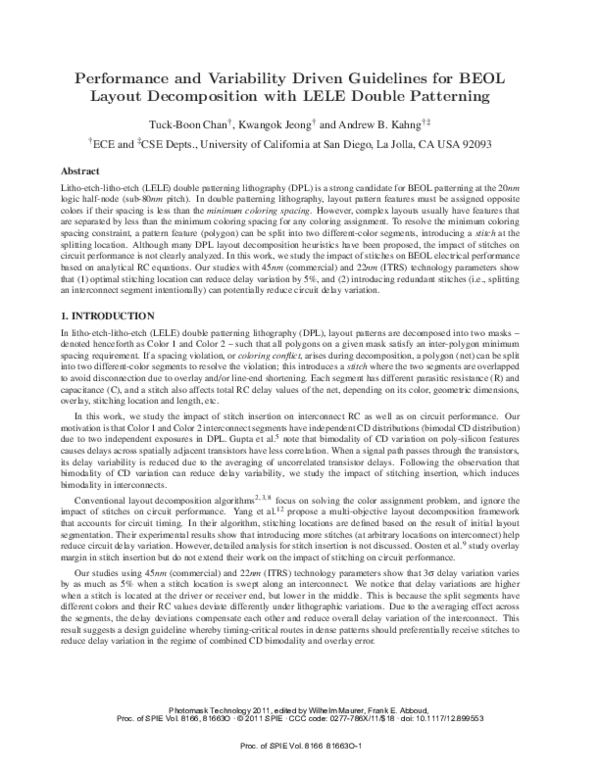 Pdf Performance And Variability Driven Guidelines For Beol Layout Decomposition With Lele