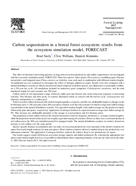 (PDF) Carbon sequestration in a boreal forest ecosystem: results from ...