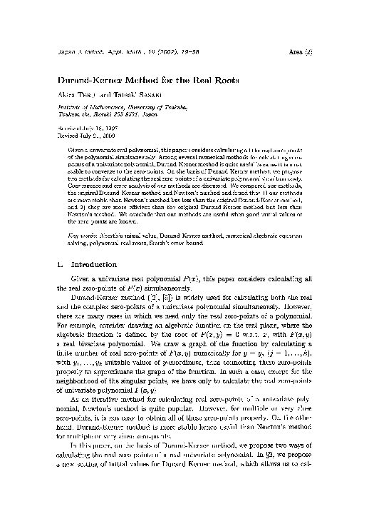 (PDF) Durand-Kerner method for the real roots