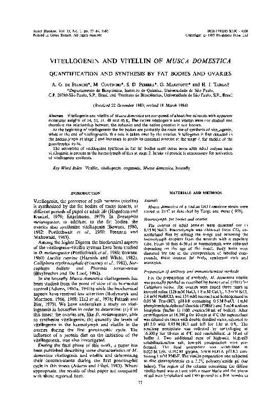 (PDF) Vitellogenin and vitellin of Musca domestica Quantification and ...