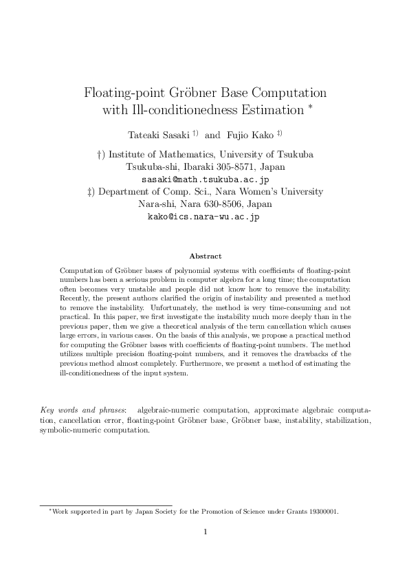 (PDF) Floating-Point Gröbner Basis Computation with Ill-conditionedness Estimation