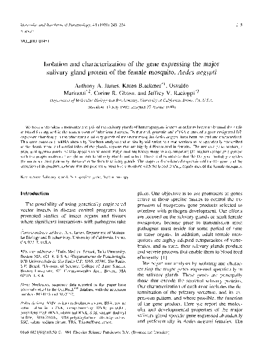 (PDF) Isolation and characterization of the gene expressing the major salivary gland protein of ...