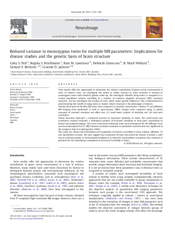 (PDF) Reduced variance in monozygous twins for multiple MR parameters ...