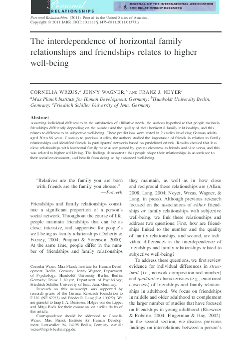 (PDF) The interdependence of horizontal family relationships and ...