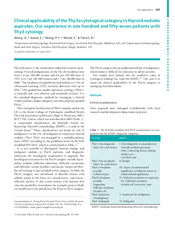 (PDF) Clinical applicability of the Thy3a cytological category in ...