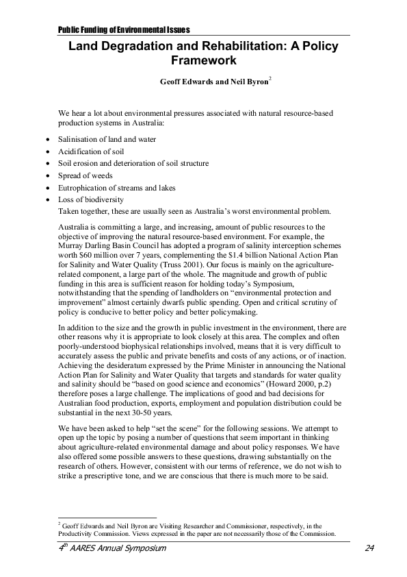 (PDF) Land Degradation and Rehabilitation: A Policy Framework | Neil ...