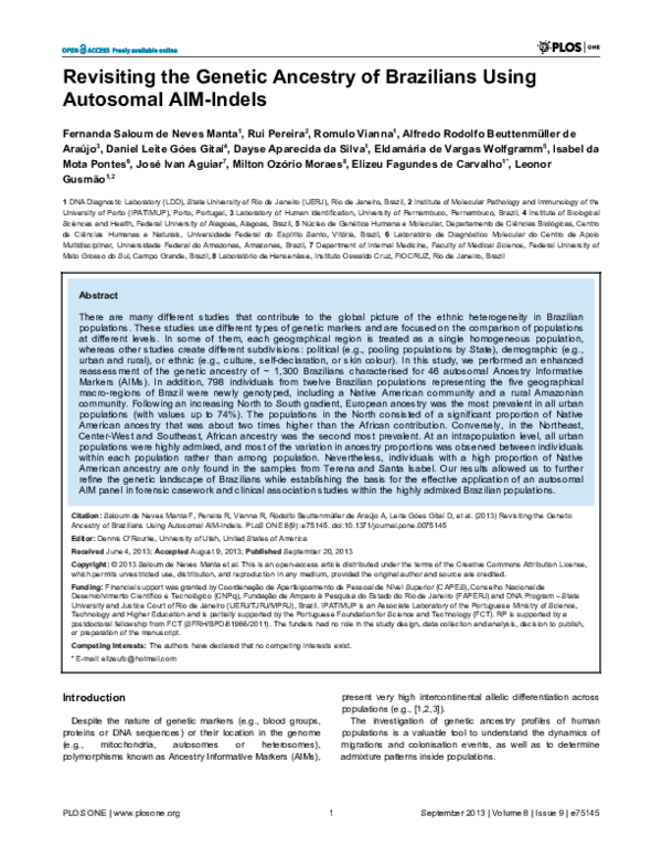 (PDF) Revisiting the Genetic Ancestry of Brazilians Using Autosomal AIM ...