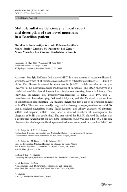 (PDF) Multiple sulfatase deficiency: clinical report and description of ...