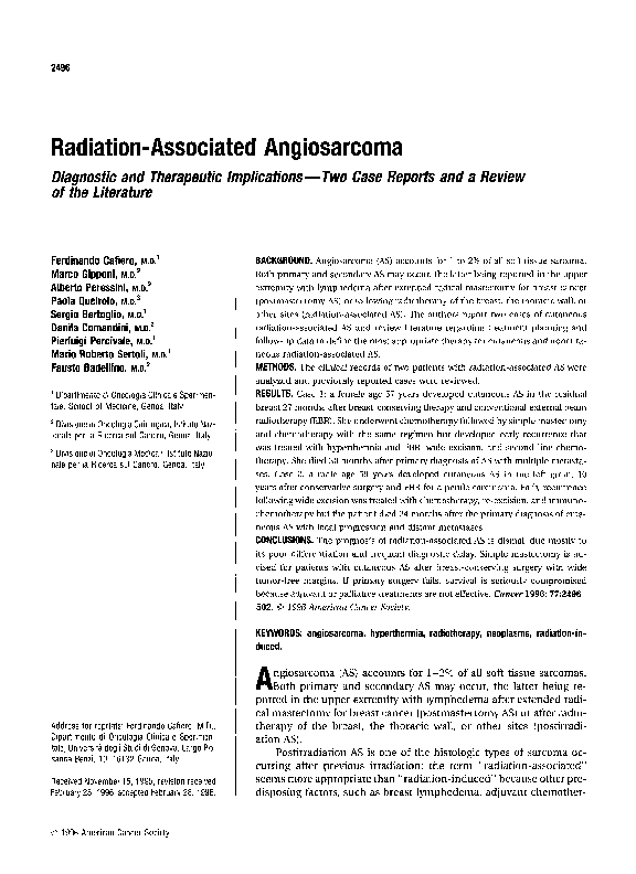 (PDF) Radiation-associated angiosarcoma: Diagnostic and therapeutic ...