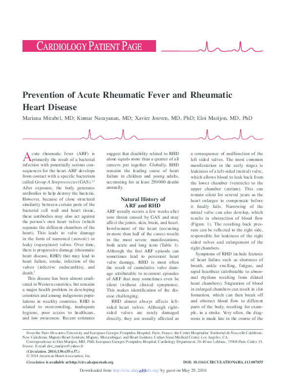 (PDF) Cardiology patient page. Prevention of acute rheumatic fever and ...