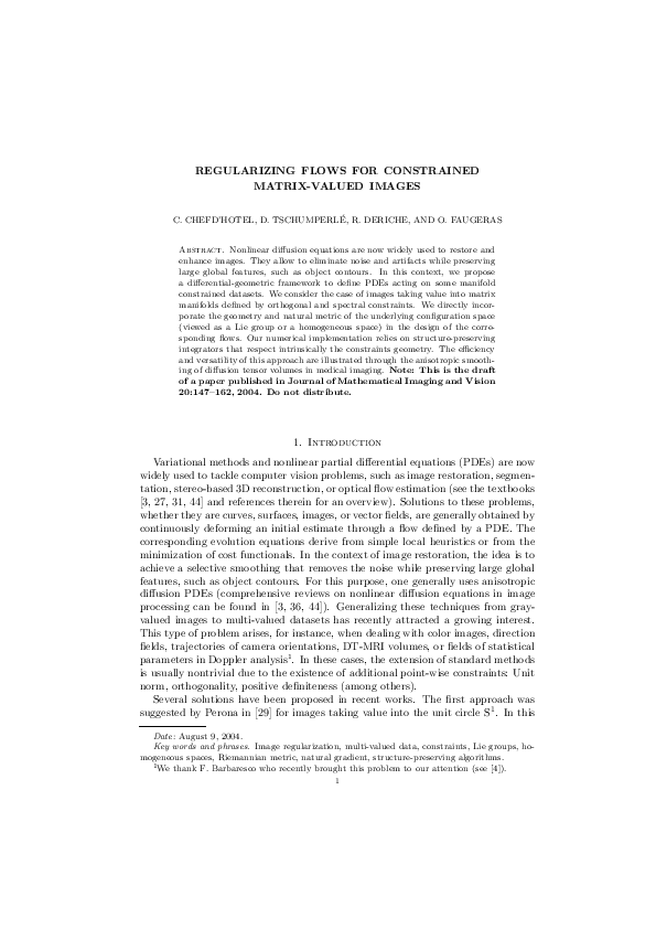 (PDF) Regularizing Flows for Constrained Matrix-Valued Images