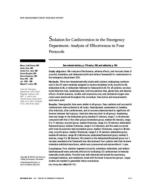 (PDF) Sedation for cardioversion in the emergency department