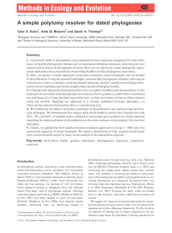 (PDF) A simple polytomy resolver for dated phylogenies