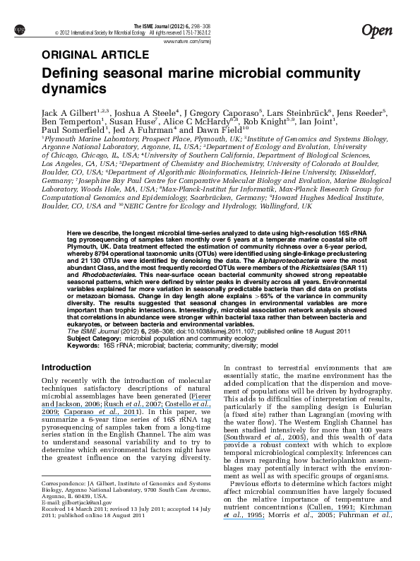 (PDF) Defining seasonal marine microbial community dynamics