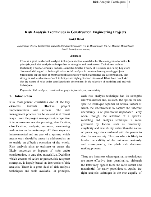 (PDF) Risk Analysis Tecnhiques Risk Analysis Techniques in Construction ...