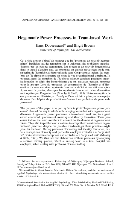 (PDF) Hegemonic Power Processes in Team-based Work