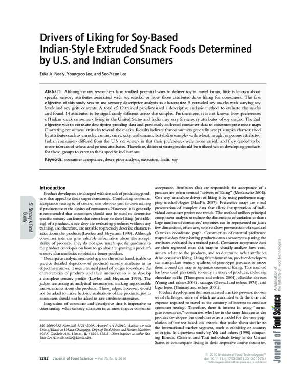 (PDF) Drivers of Liking for Soy-Based Indian-Style Extruded Snack Foods ...