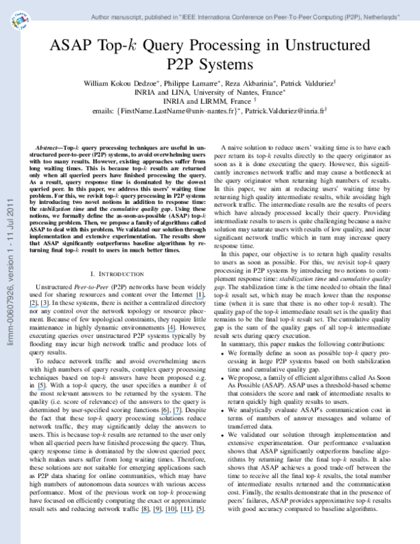 (PDF) ASAP Top-k Query Processing in Unstructured P2P Systems