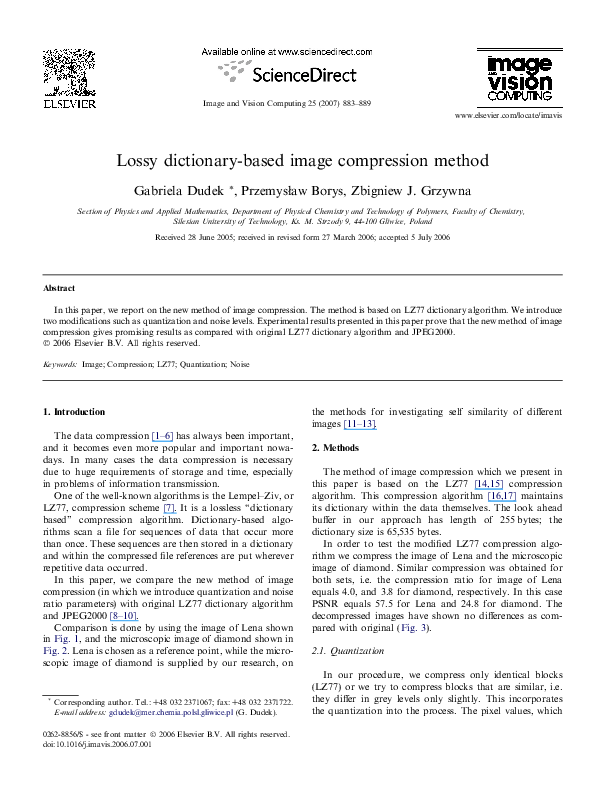 (PDF) Lossy dictionary-based image compression method