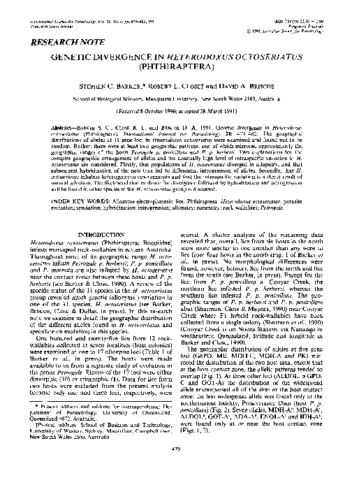 (PDF) Genetic divergence in Heterodoxus octoseriatus (Phthiraptera)