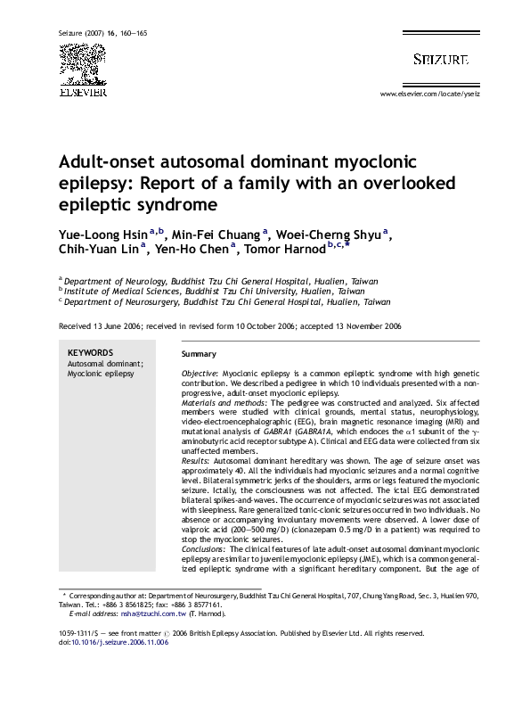 (PDF) Adult-onset autosomal dominant myoclonic epilepsy: report of a family with an overlooked ...
