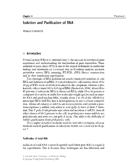 (PDF) Isolation and Purification of RNA