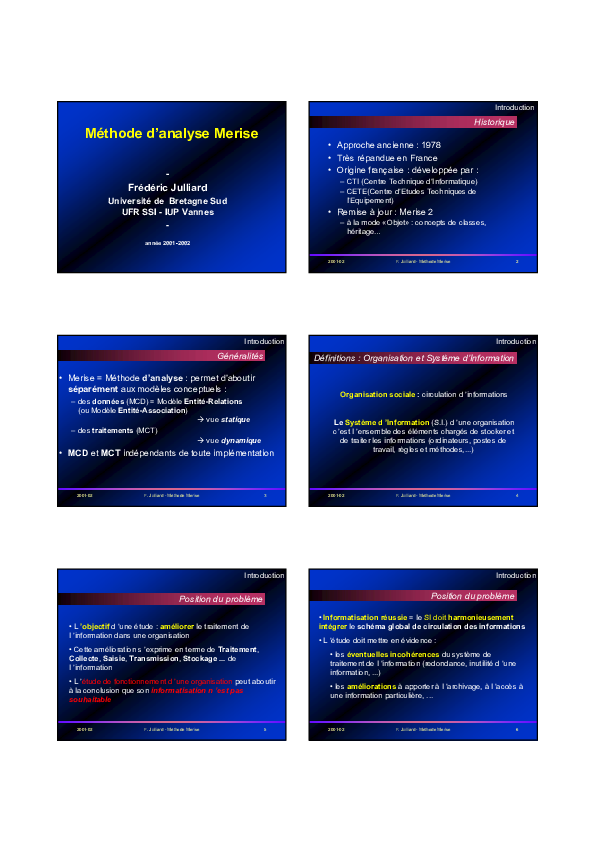 (PDF) Cours MSI -Méthode Merise Méthode d'analyse Merise