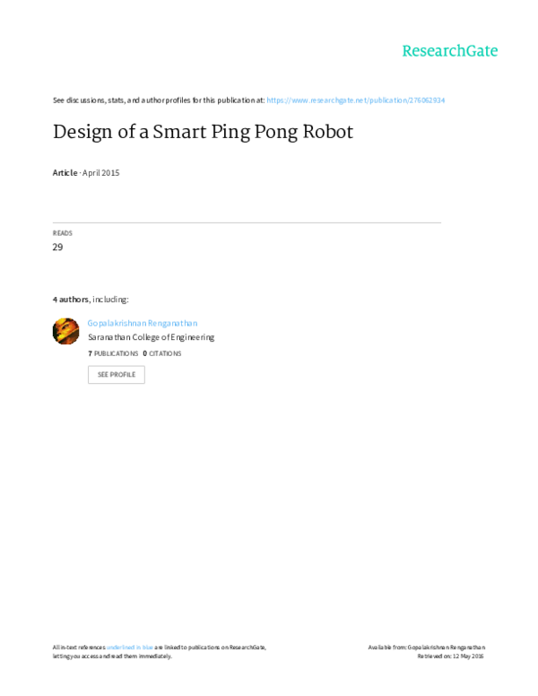 (PDF) Design of a Smart Ping Pong Robot Design of a Smart Ping Pong Robot