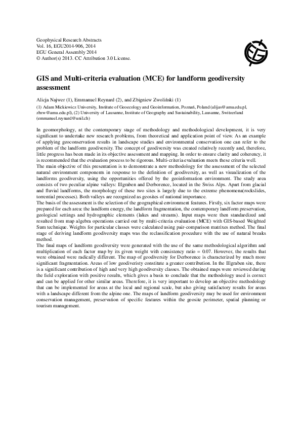 Pdf Gis And Multi Criteria Evaluation Mce For Landform Geodiversity Assessment