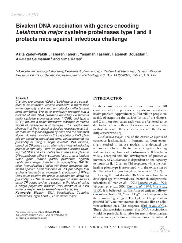 (PDF) Bivalent DNA vaccination with genes encoding Leishmania major cysteine proteinases type I ...