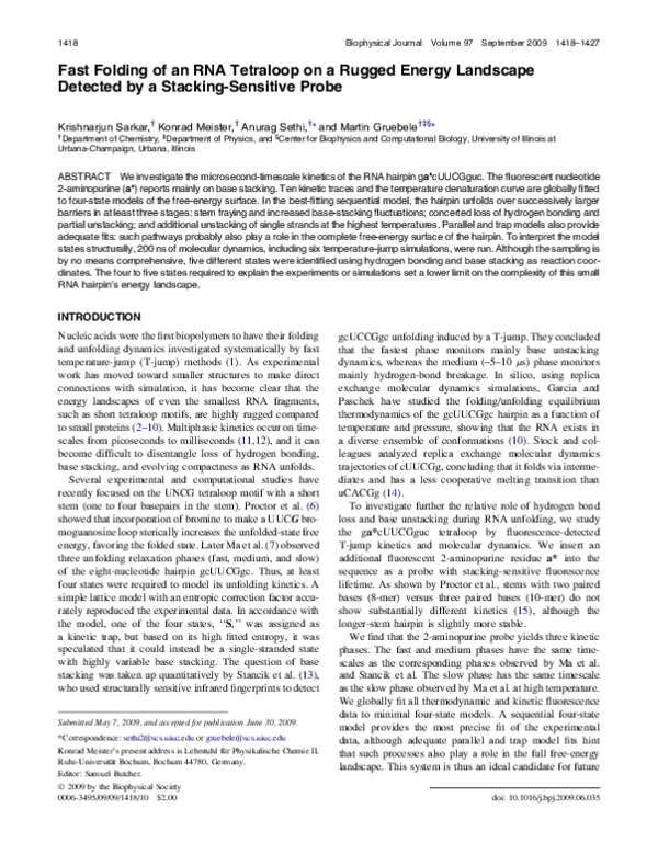 (PDF) Fast Folding of an RNA Tetraloop on a Rugged Energy Landscape ...
