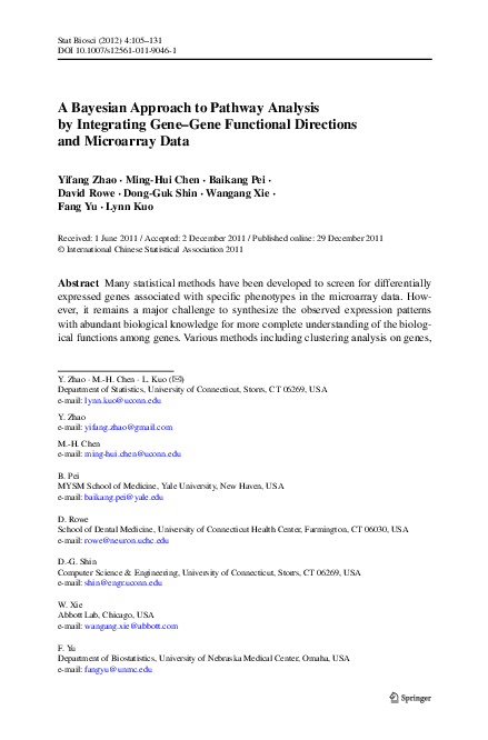 (PDF) A Bayesian Approach to Pathway Analysis by Integrating Gene–Gene Functional Directions and ...