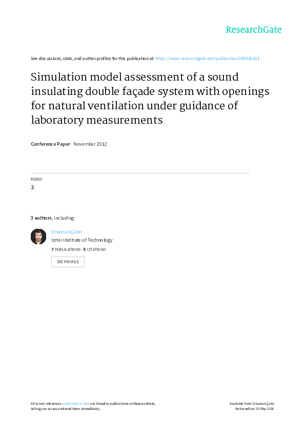 (PDF) Simulation model assessment of a sound insulating double façade ...