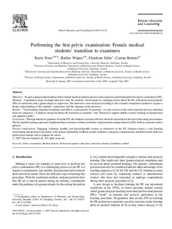 (PDF) Performing the first pelvic examination: Female medical students ...