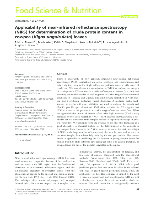 (PDF) Applicability of near-infrared reflectance spectroscopy (NIRS) for determination of crude ...