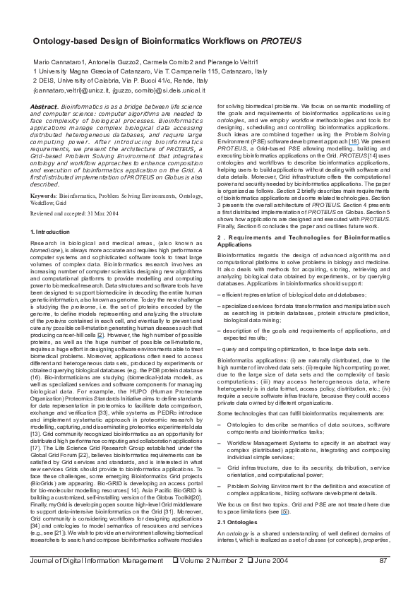 (PDF) Ontology-based Design of Bioinformatics Workflows on PROTEUS