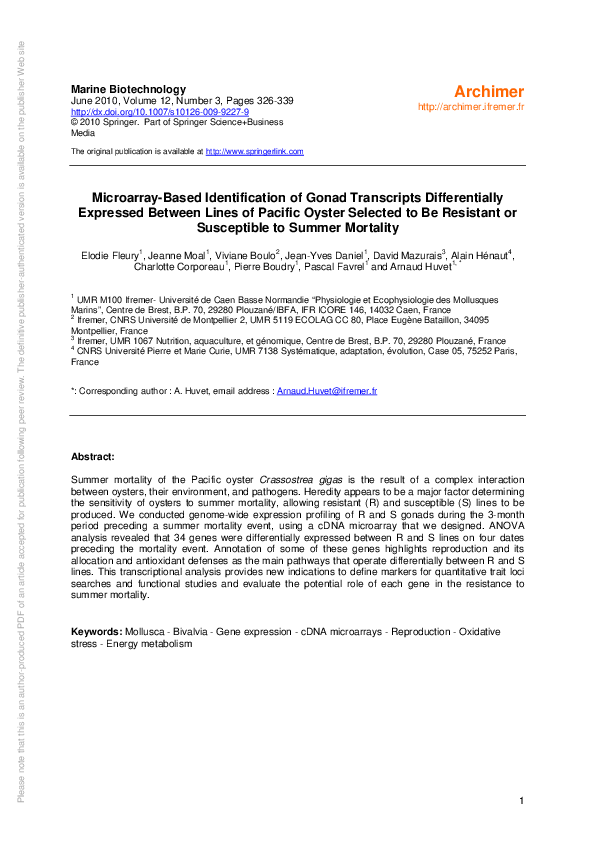 (PDF) Microarray-Based Identification of Gonad Transcripts Differentially Expressed Between ...
