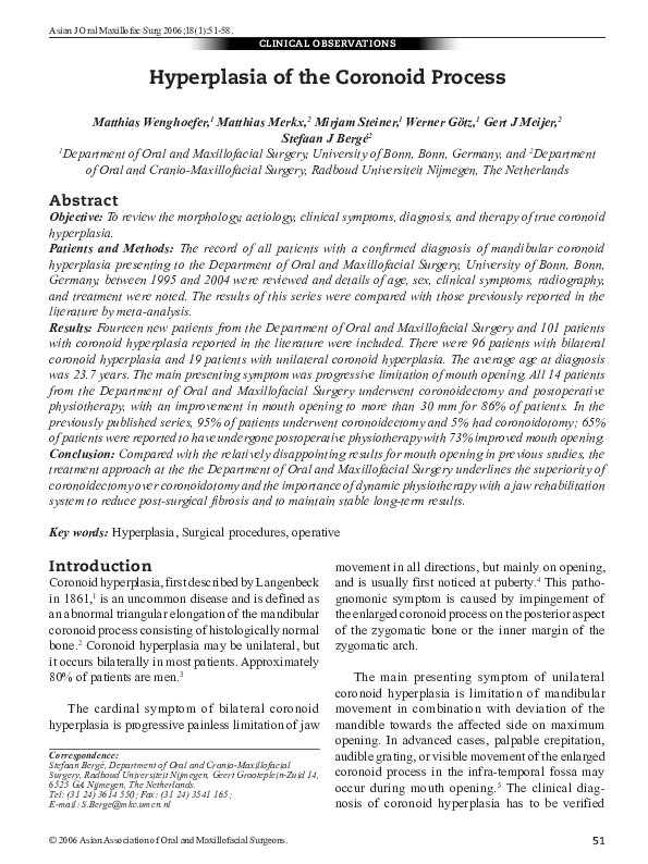 (PDF) Hyperplasia of the Coronoid Process