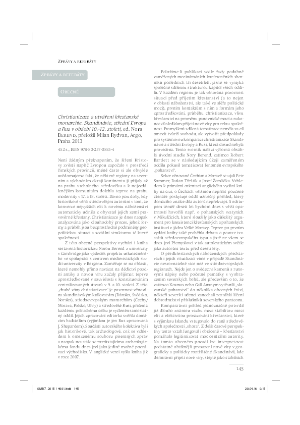 (PDF) rev.: Nora Berend ed.: Christianizace a utváření křesťanské ...