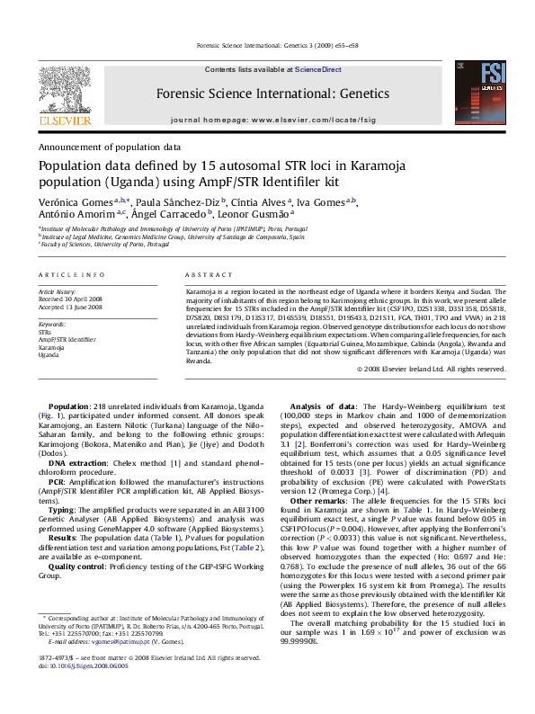 (PDF) Population data defined by 15 autosomal STR loci in Karamoja ...