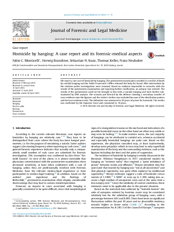 (PDF) Homicide by hanging: A case report and its forensic-medical aspects