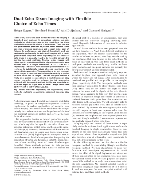 (PDF) Dual-echo Dixon imaging with flexible choice of echo times