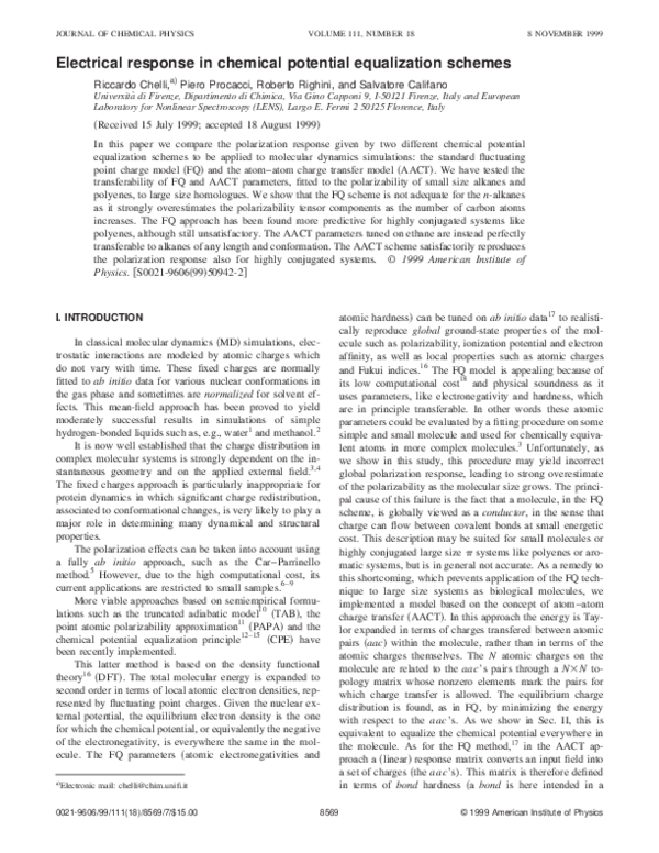 (PDF) Electrical response in chemical potential equalization schemes