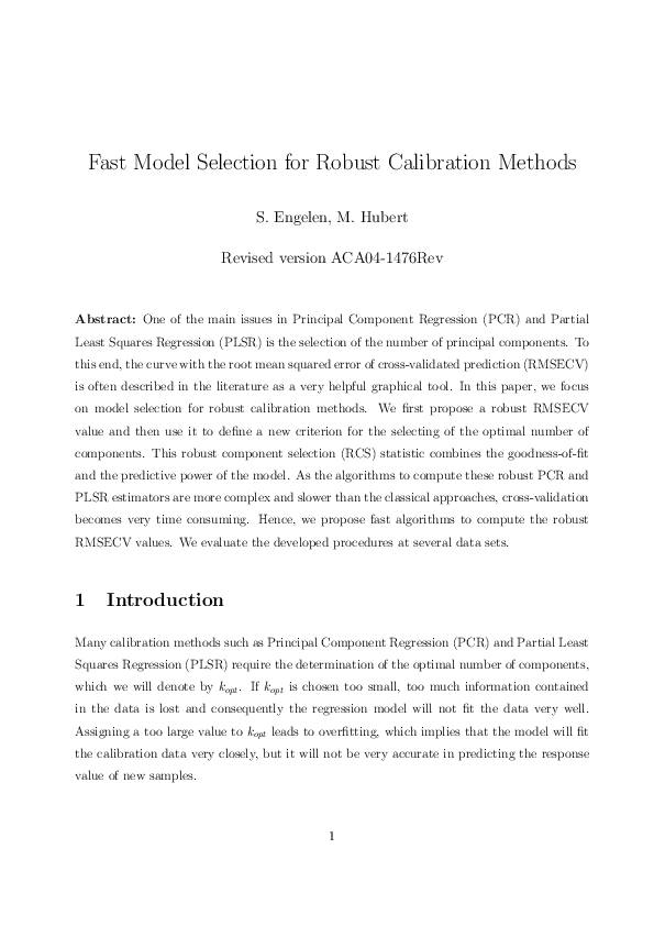 (PDF) Fast model selection for robust calibration methods