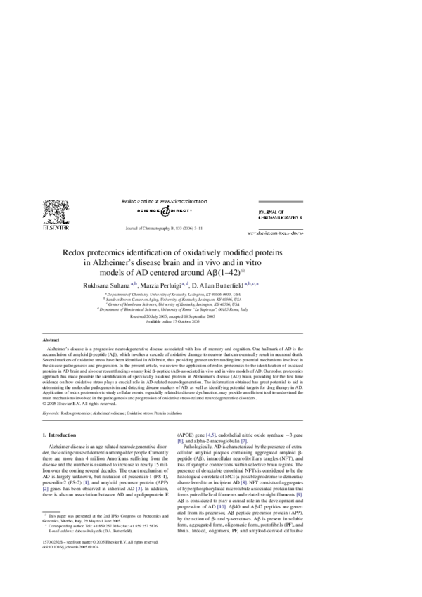 (PDF) Redox proteomics: identification of oxidatively modified proteins