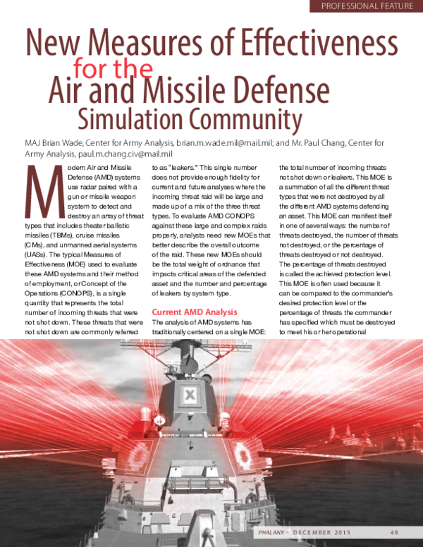 Pdf New Measures Of Effectiveness For The Air And Missile Defense Simulation Community