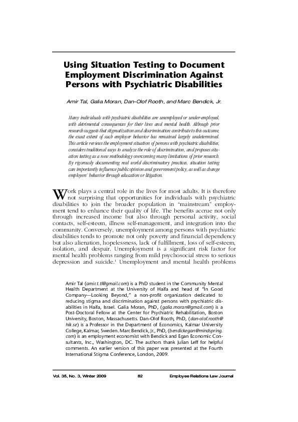 (PDF) Using Situation Testing to Document Employment Discrimination ...