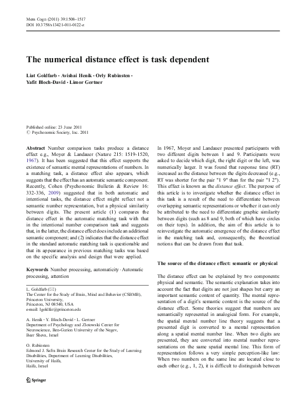 (PDF) The numerical distance effect is task dependent