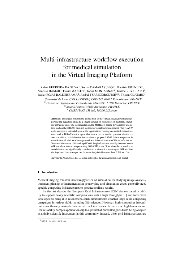 (PDF) Multi-infrastructure workflow execution for medical simulation in the Virtual Imaging Platform