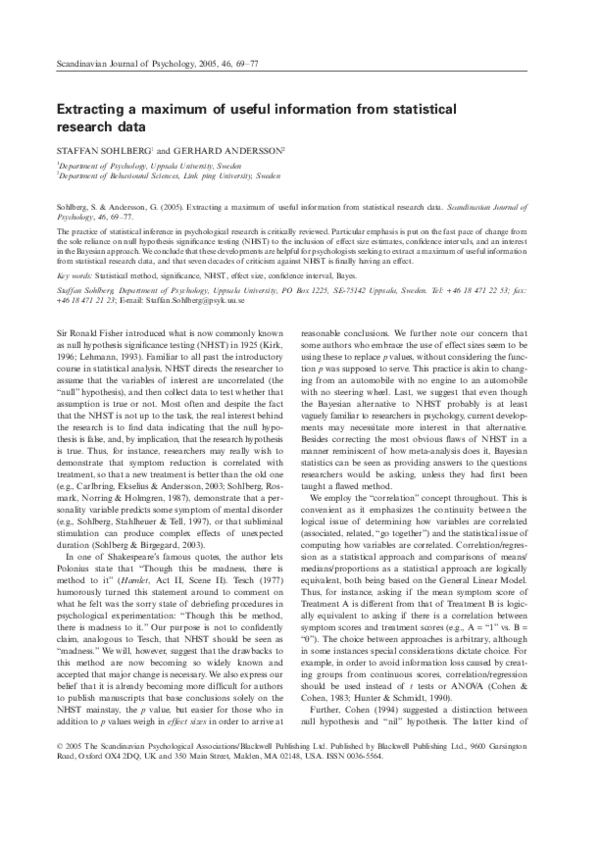 (PDF) Extracting a maximum of useful information from statistical ...